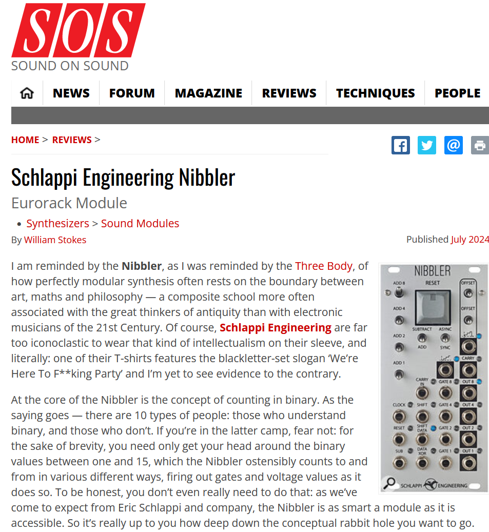 June Update 2: SOS Nibbler Review and new Stazma "Glitch Drums" video – schlappiengineering